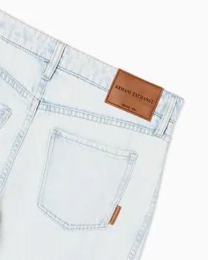 Armani Exchange Relaxed Fit Cargo Jeans In Light Wash Cotton Denim