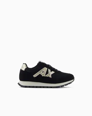 Armani Exchange Mesh And Microsuede Lace-up Sneakers - Black