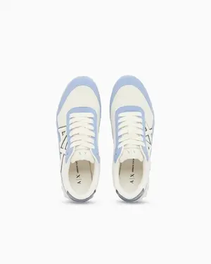 Armani Exchange Sneakers In Mesh And Microsuede - Light Blue