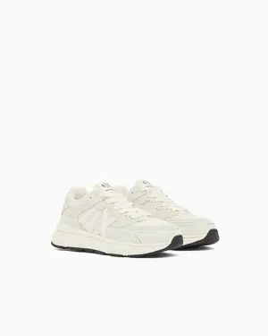 Armani Exchange Microsuede And Mesh Lace-up Sneakers - White