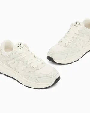 Armani Exchange Microsuede And Mesh Lace-up Sneakers - White