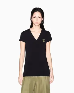 Armani Exchange Slim Fit T-shirt In Stretch Cotton Jersey - Black