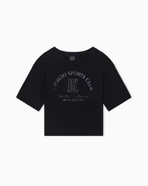 Armani Exchange Cropped T-shirt In Cotton Jersey Black