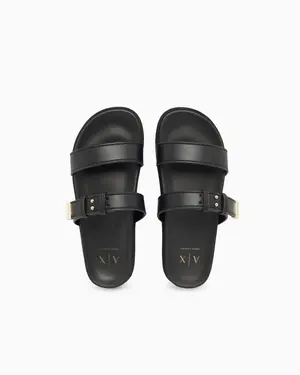 Armani Exchange Two-strap Slippers With Buckle - Black