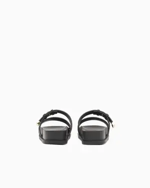 Armani Exchange Two-strap Slippers With Buckle - Black