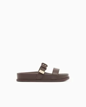 Armani Exchange Two-strap Slippers With Buckle - Brown