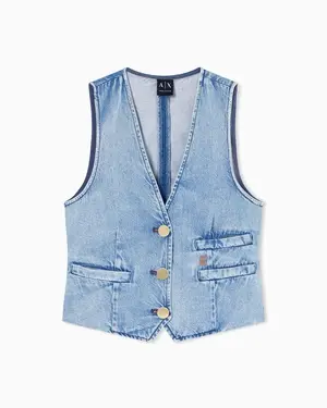 Armani Exchange Lightweight Cotton And Lyocell Denim Vest - Blue