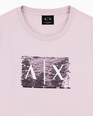 Armani Exchange Slim Fit Cotton Jersey T-shirt With Sequin Embellishment - Pink