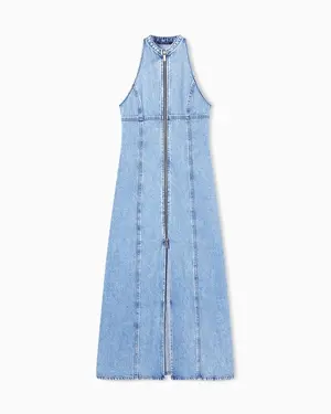 Armani Exchange Maxi Denim Zip Up Dress - Blue