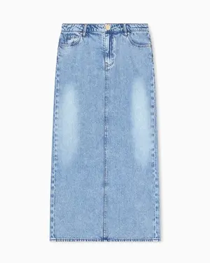 Armani Exchange Long Denim Skirt In Lyocell Cotton - Blue