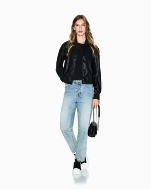 Armani Exchange Faux Leather Bomber Jacket With Ribbed Trims Essential