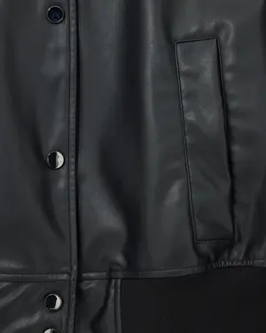 Armani Exchange Faux Leather Bomber Jacket With Ribbed Trims Essential
