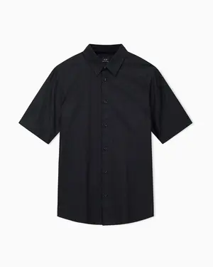 Armani Exchange Short-sleeve Button-up Shirt In Cotton Jacquard Essential - Black