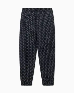 Armani Exchange Jogger Pants In Cotton With All-over Monogram Essential - Black
