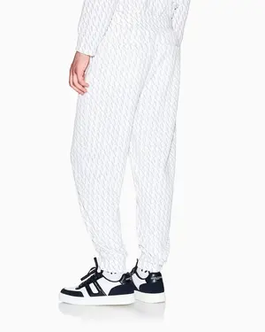 Armani Exchange Jogger Pants In Cotton With All-over Monogram Essential - White