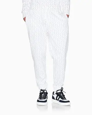 Armani Exchange Jogger Pants In Cotton With All-over Monogram Essential - White