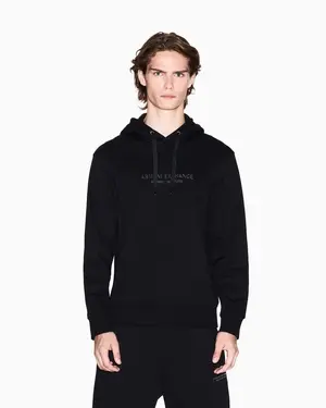 Armani Exchange Regular Fit French Terry Hoodie With A Logo Print Essential - Black