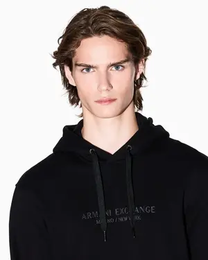 Armani Exchange Regular Fit French Terry Hoodie With A Logo Print Essential - Black