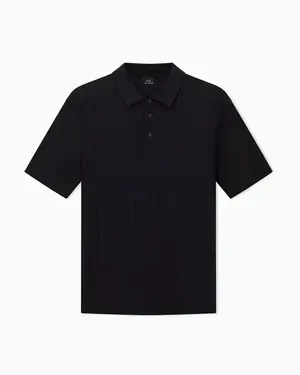 Armani Exchange Textured Polo Shirt In Mercerized Cotton Jersey Essential - Black