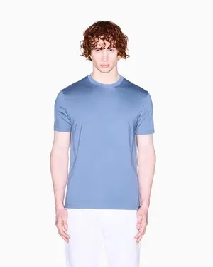 Armani Exchange Regular Fit Cotton T-shirt With A Chest Logo Essential - Light Blue