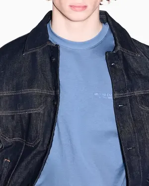 Armani Exchange Regular Fit Cotton T-shirt With A Chest Logo Essential - Light Blue