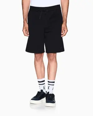 Armani Exchange Drawstring Cotton French Terry Shorts With Logo Essential - Black