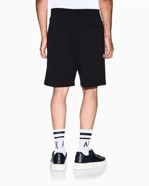 Armani Exchange Cotton French Terry Drawstring Shorts With Logo - Black