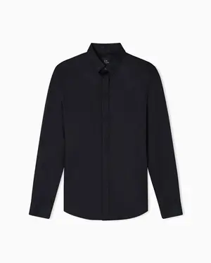 Armani Exchange Slim-fit Dress Shirt In Stretch Cotton Satin Essential - Black