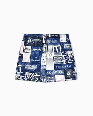 Armani Exchange Boxer Swim Trunks With Drawstring And Pockets - Patterned