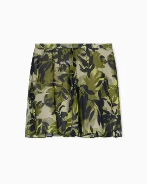 Armani Exchange Printed Crinkle Viscose Ruffle Mini Skirt