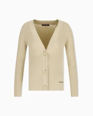 Armani Exchange Regular Fit Cardigan Knitted Recycled Viscose - Beige