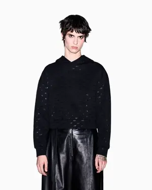Armani Exchange Organic Cotton All-over Print Hoodie - Black