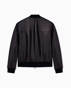 Armani Exchange Regular Fit Leather Blouson Jacket With Rib Details