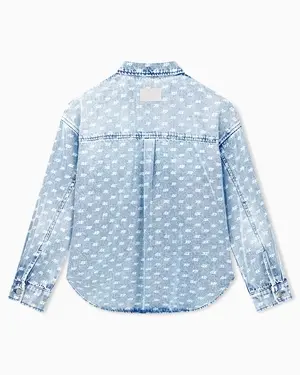 Armani Exchange Regular Fit Shirt In Rigid Denim With Allover Print