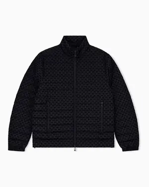 Armani Exchange Down Jacket In All-over Flocked Nylon - Black