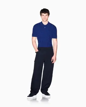 Armani Exchange Regular Fit Knit Polo In Viscose Mix - Blue