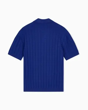 Armani Exchange Regular Fit Knit Polo In Viscose Mix - Blue