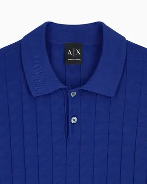 Armani Exchange Regular Fit Knit Polo In Viscose Mix - Blue