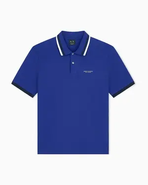Armani Exchange Regular Fit Polo Shirt In Cotton Piquet With Rib Details - Blue