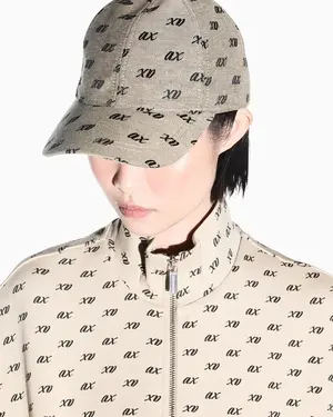 Armani Exchange Baseball Hat In Cotton-blend With Allover Logo Jacquard