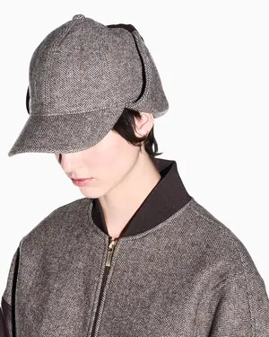 Armani Exchange Baseball Hat In Recycled Herringbone Wool Blend