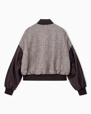 Armani Exchange Blouson Jacket Fit Recycled Herringbone Wool Coated Trim