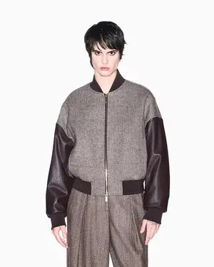 Armani Exchange Blouson Jacket Fit Recycled Herringbone Wool Coated Trim