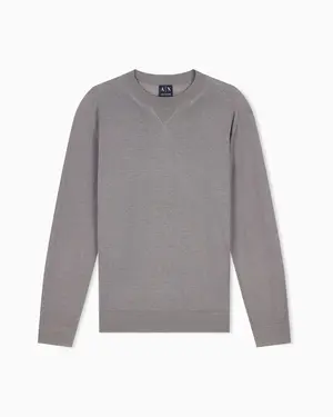 Armani Exchange Regular Fit Pullover In Lyocell And Wool With Rib Details - Brown