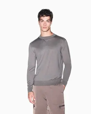 Armani Exchange Regular Fit Pullover In Lyocell And Wool With Rib Details