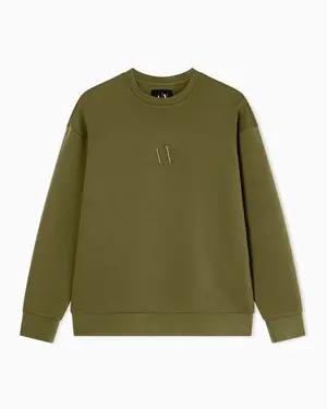 Armani Exchange Crew-neck Stretch Cotton Sweatshirt With A Logo Icon Green