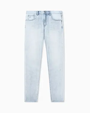 Armani Exchange Slim Fit Five-pocket Pants In Washed Cotton-blend Denim - Blue