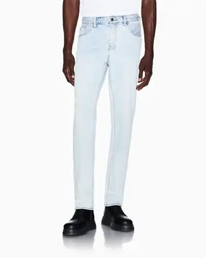 Armani Exchange Slim Fit Five-pocket Pants In Washed Cotton-blend Denim
