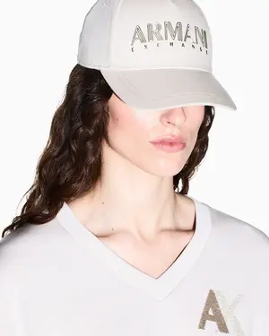 Armani Exchange Baseball Hat In Cotton Twill With Printed Logo