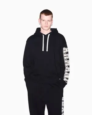 Armani Exchange Sweatshirt In French Terry With Ribbed Details - Black